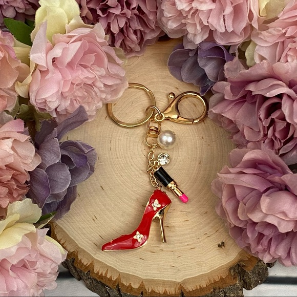 Accessories | Glam Keychain With Red High Heel Shoe And Lipstick Charm ...